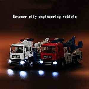 JOYINUS Toy Tow Truck Metal Diecast Truck with Car Pull Back Miniature Toy Trucks with Sound and Light for Boys(with 5 Pcs Traffic Signs)