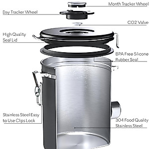 Extra Large 38oz Beans / 35oz Grounds Coffee Canister - Coffee Storage Container Tea Flour, Airtight Stainless Steel with Date Dial Release Valve Spoon