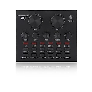 Diyeeni Mobile o Mixer Console, Multifunctional USB Live Sound Card Intelligent Volume Voice Changer Device Recording Sound Card for Live Broadcast, Hosting Speech, Karaoke for iOS Android