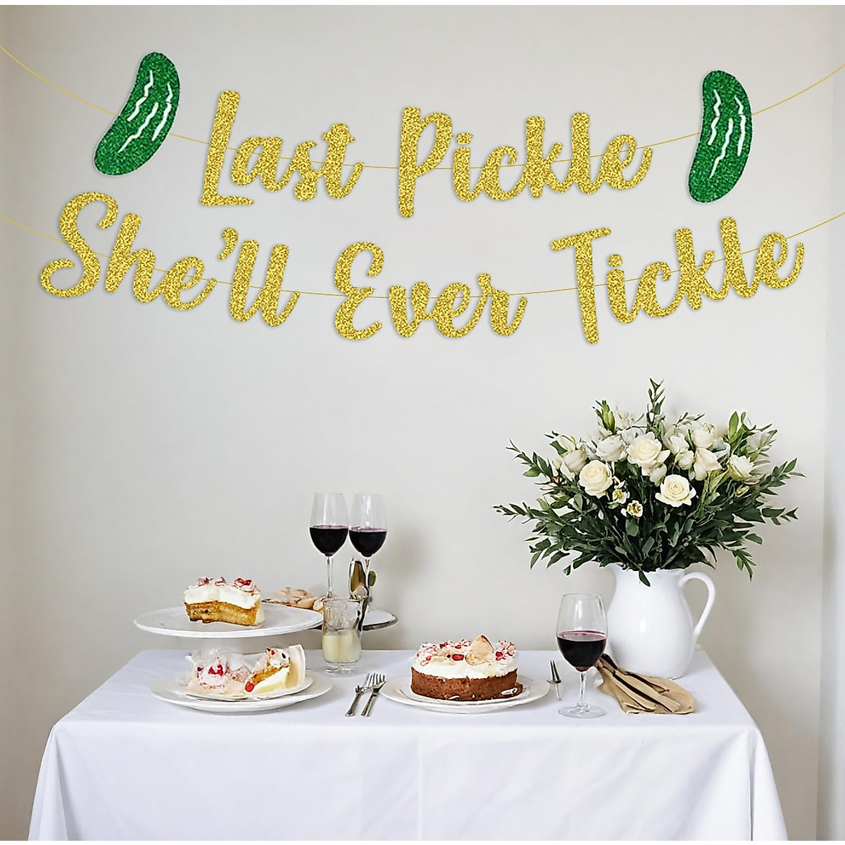 Adachffy Bachelorette Party Decorations Banner - Glitter Last Pickle She‘ll Ever Tickle Banner,Bridal Shower,Wedding Party Decorations,Funny Pickle Party Decorations,Favors and Supplies (Gold)