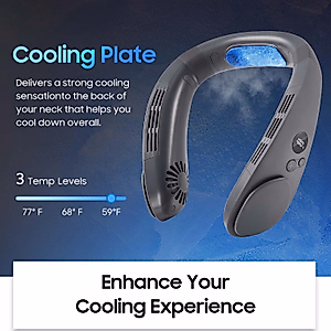 HIGO Neck Fan with Cooling Plate, Neck Air Conditioner, 3 Speeds Portable Neck Fan Rechargeable, Cooling Neck Fan for Women and Men, White