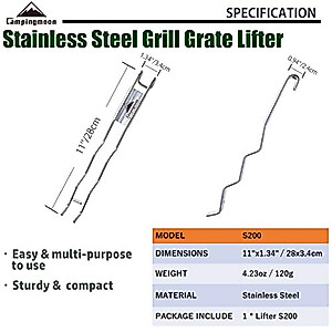 camping moon CAMPINGMOON 11 inch Anti-Scald Stainless Steel Barbecue Cooking Grill Grate Lifter S200