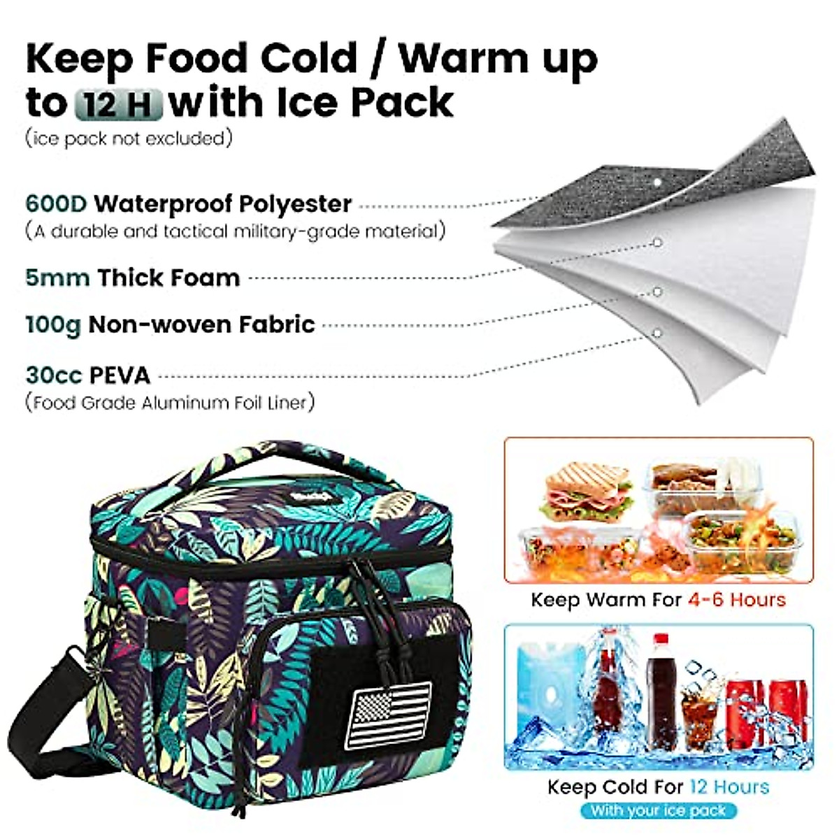 Sucipi Lunch Bag Insulated Lunch Box Lunch Cooler with MOLLE / PALS Webbing Leakproof Lunch Cooler Tote with Shoulder Strap for Tactical Men Women Adults