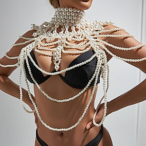 YWCUTE Necklace sexy braid fringe pearl bra sweater chain French fashion multi-layer pearl body chain