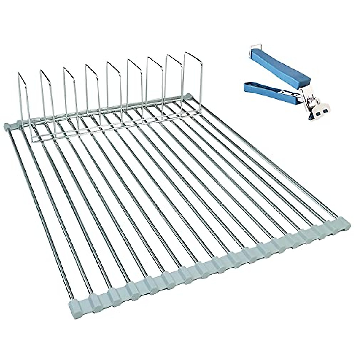 HRAYLTOP Roll Up Dish Drying Rack with Pot Lid Organizer,Plate Holder Rack Over The Sink,Kitchen Foldable Multipurpose Heat Resistant Dish Drainer Rack for Fruits Vegetable and Meat 16.9" x 14.2"