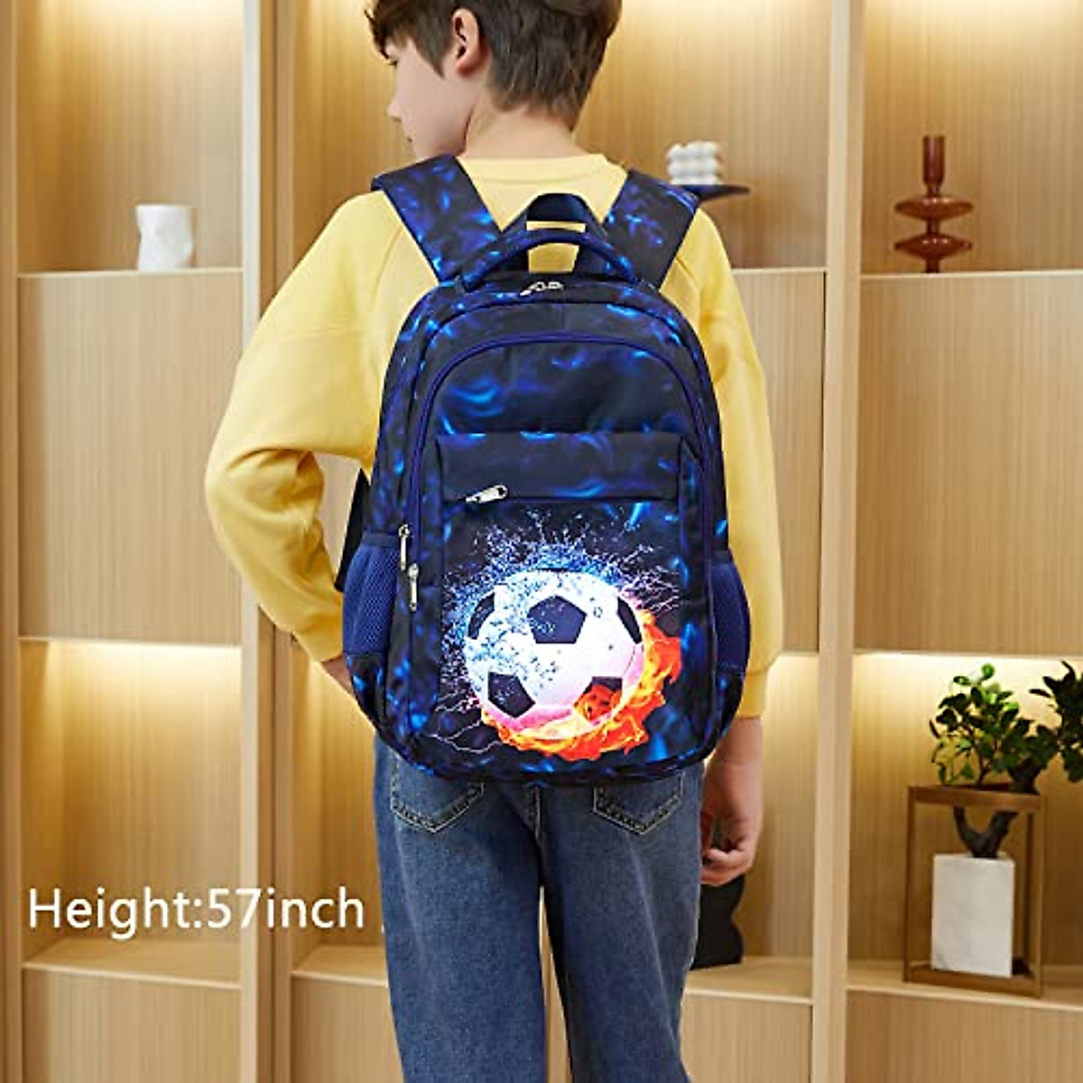 LEDAOU Backpack for Kids Boys School Bags Teen Bookbags Set School Backpack with Lunch Box and Pencil Case (Soccer Ball)