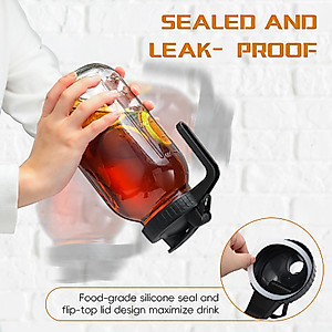 64 oz Glass Pitcher with Lid 2 Pack,2 Quart Mason Jar Pitcher with Lid and Spout - Half Gallon Mason Jar Pitcher Wide Mouth for Iced Tea/Sun Tea/Coffee/Juice, Glass Jars with Lids (Black & Gray)