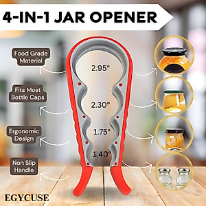 EGYCUSE Jar Opener Bottle Opener for Elderly Sufferers Children Weak Hands Seniors with Arthritis Can Opener Jar Lid Opener Jar Gripper Pad Silicone Handle 5-in-1 Multi-functional 3 Pc Set