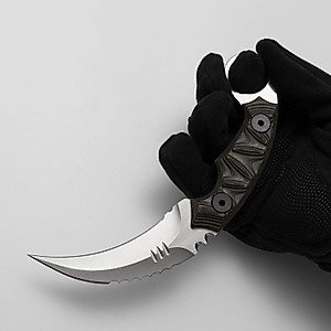 KIASLORE Karambit Knife Outdoor Survival claw Tactical teeth Knife D2 Steel Double Edged Fixed Blade Camping Survival Knife & Hunting Knives with Snake pattern Handle & Knife Sheath (White / w Snake pattern Handle)