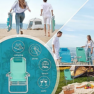 #WEJOY 17 in Oversized Beach Chair, 5 Adjustable Reclining Folding Backpack Beach Chairs for Adult, High Back Seat Chair with Bottle Opener,Handle Strap,Phone&Cup Holder for Camping Sand,300 Lbs