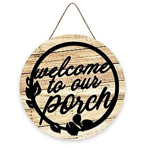 ZDALEXF Farmhouse Wood Sign Front Porch Decor Welcome to Our Porch Sign Rustic Welcome Sign Wooden Wall Decor Hanging Wooden Decorations for Home Porch Wall Door, 12 x 12 inches
