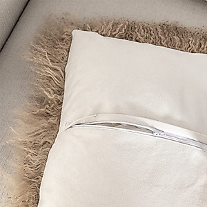 Seek4comfortable Mongolian Tibetan Lamb Fur Wool Rectangular Throw Pillow Cushion，Khaki - 12" x 20"