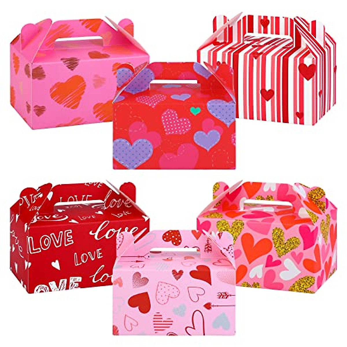 ADXCO 24 Pack Valentine's Day Treat Boxes, 6.3 x 3.5 x 3.5 Inch Gable Treat Boxes Paper Gift Box Goodie Boxes for Valentines Container Candy BoxesWedding, Birthday Party Favor Boxes