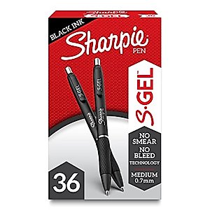 SHARPIE S-Gel, Gel Pens, Medium Point (0.7mm), Black Ink Gel Pen, 36 Count