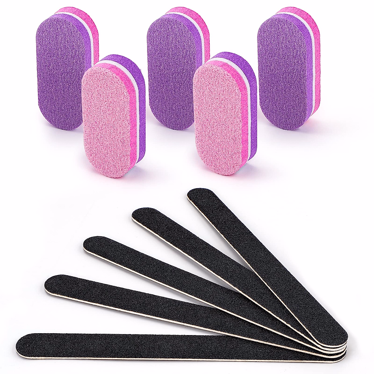 Nail File and Buffer Professional Manicure Tools Kit Emery Board & Nail Buffer Blocks Double Sided Reuseable 100/180 Grit 10Pcs for Home and Salon Use(Purple)