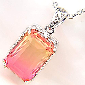 Khongkwan Wedding Rectangle Watermelon Bi Colored Tourmaline Solid Silver Necklace Pendant by GIFTWEDDINGJEWELRYSHOP