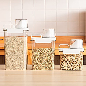 Bigougem Clear Cereal Storage Containers with Lids Airtight, Large Diameter Kitchen Storage Containers for Flour Rice Beans M