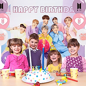 BTS Bangtan Boys Birthday Party Decoration, BTS Party Photo Background 5 x 3 FT and 18 Pcs BTS Balloon, BTS Merch Party Backdrop Supplies