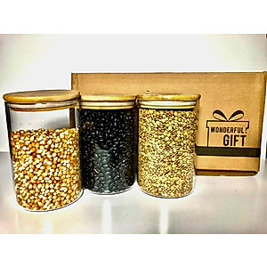 Glass Food Storage Containers Jar Seal Bamboo Lids, Stackable 30oz Set of 3, Pantry Storage Jar for Flour rice Cereal Sugar Tea Coffee Beans Snacks