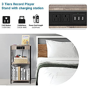 Vrisa 3-Tier Vinyl Record Storage Shelf Record Player Stand with Charging Station, Grey