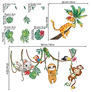 decalmile Jungle Animals Wall Decals Monkey Koala Leopard Wall Stickers Baby Nursery Kids Room Living Room Wall Decor