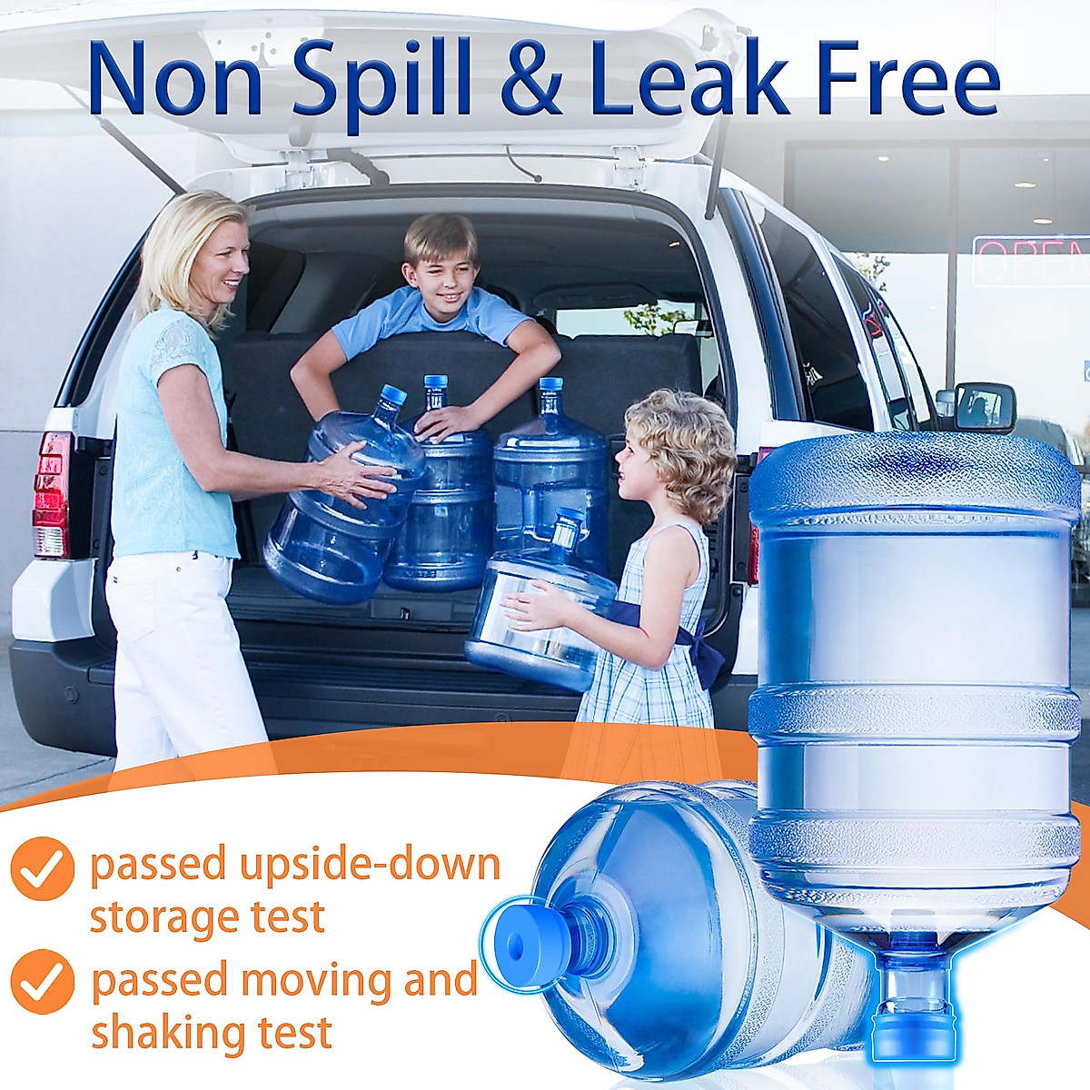 Gofriipai 3 and 5 Gallon Water Jug Cap, Silicone Reusable Replacement Cap, Non Spill Bottle Caps for 55mm Bottle Water Dispenser Caps - Pack of 5