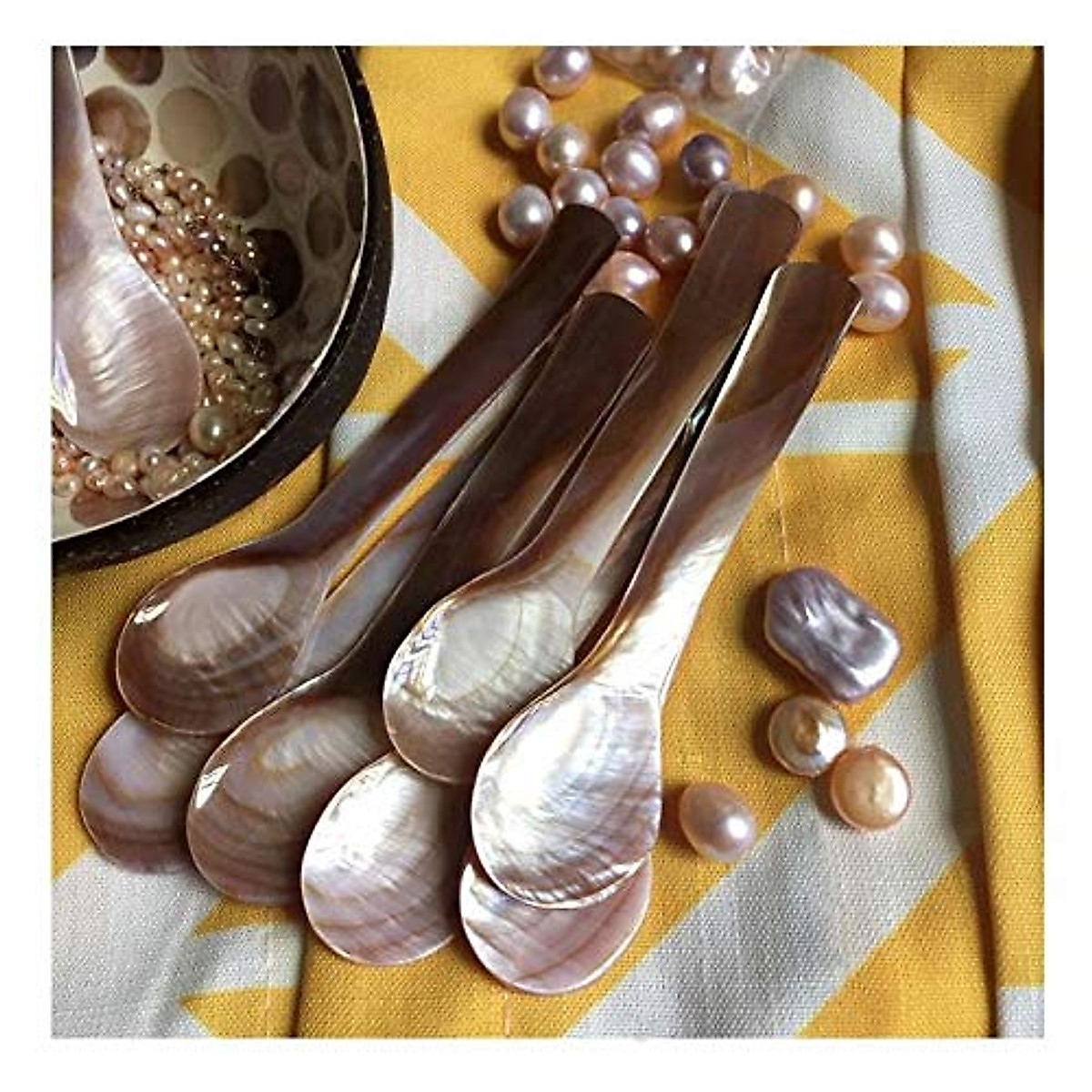 DUEBEL Set of 10 Pink Mother of Pearl 3.55′′ Caviar Spoons for Caviar Serving or Egg Serving
