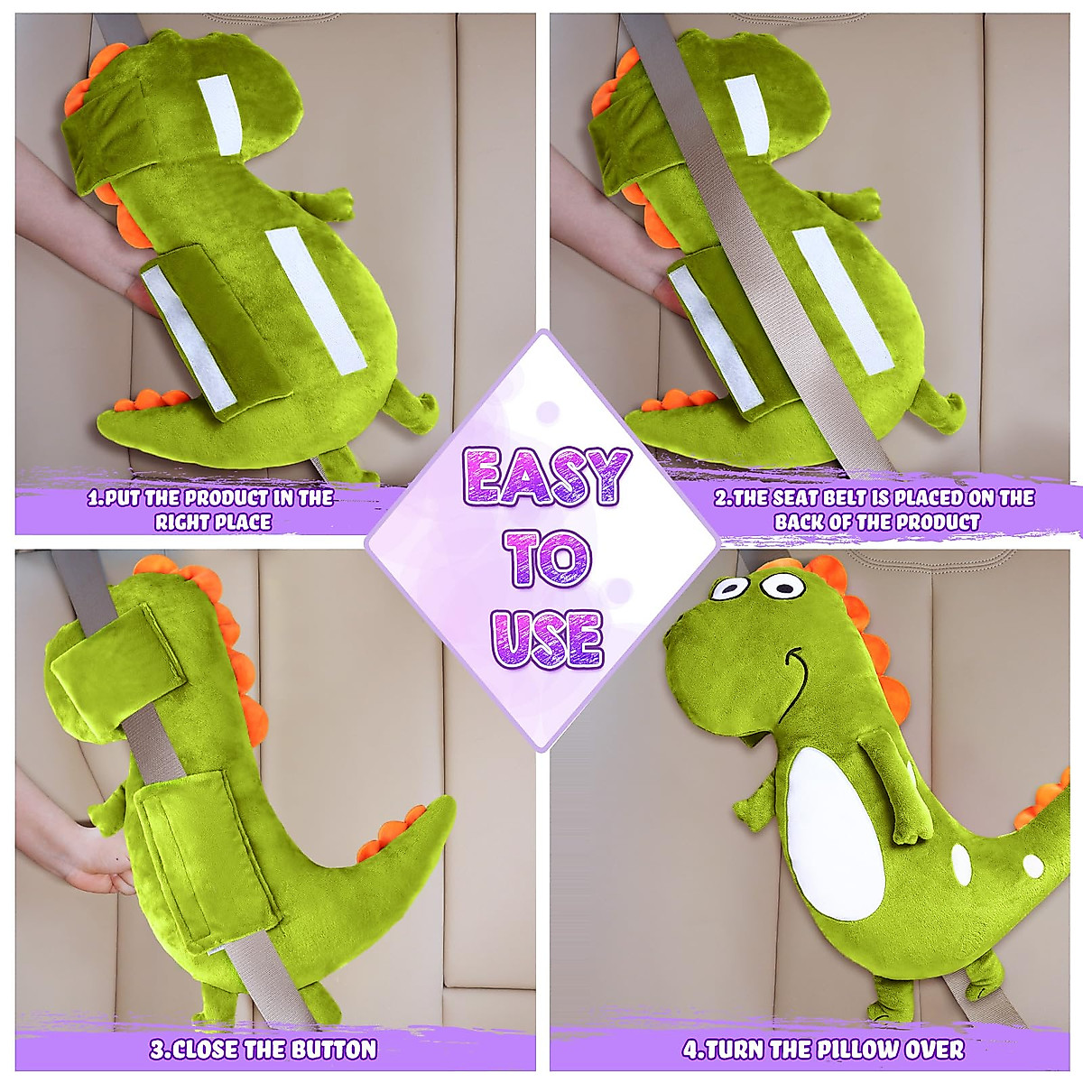 4 Pack Seatbelt Pillow for Kids Soft Car Seat Belt Cover Unicorn Baby Car Seat Strap Covers Dinosaur Kids Seat Pad Strap Seat Belt Cushion Head Rest Support Shoulder for Girls Boys Baby Car Stroller