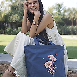 Ecoright Aesthetic Canvas Tote Bag for Women, Large Tote Bag with Zipper & Pocket, Womens Tote Bag for Shopping, Work, Beach