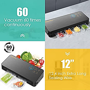Vacuum Sealer Machine, 85Kpa Food Sealer with Built-in Cutter and Bag Storage(Up to 20 Feet Length), Dry & Moist Food Modes, Touch Control Panel, LED Indicator Lights, Compact Design, Lab Tested