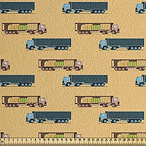 Ambesonne Travel Faux Suede Fabric by The Yard, Delivery Trucks Shipping Cars Van Warehouse Mechanical Transport Theme, for Indoor Outdoor DIY Projects Upholstery, 2 Yards, Pale Orange Slate Blue