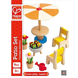 Hape Wooden Patio Set| Pretend Doll House Furniture with Accessories for Kids