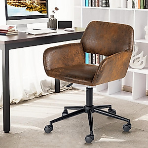 FurnitureR Office Chair, Upholstered Suede Mid Back Swivel Computer Desk Chair with Rolling Wheels, Adjustable Task Chair for Home, Bedroom, Make-up, Studying, Small Spaces - Brown