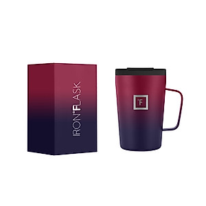 IRON °FLASK Grip Coffee Mug - Leak Proof, Vacuum Insulated Stainless Steel Bottle, Double Walled, Thermo Travel, Hot Cold, Water Metal Canteen - Dark Rainbow, 12 Oz - Rubber Bottom