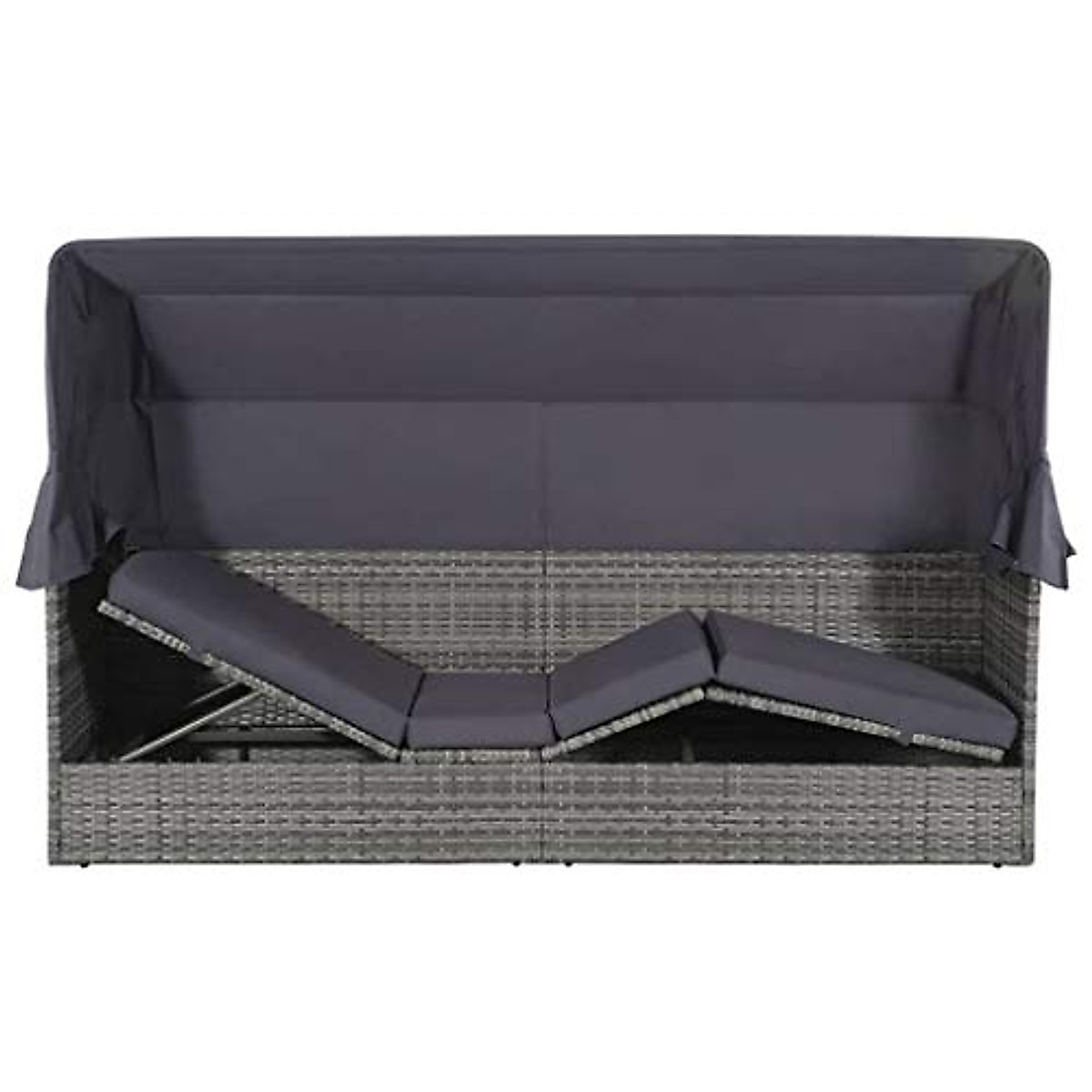 Sun Lounger Both Side Adjustable Lying Area, Outdoor Poly Rattan Lounge Sun Bed with Cushion and Canopy, Daybed for Patio Balcony, Garden, Pool, Lawn, Backyard