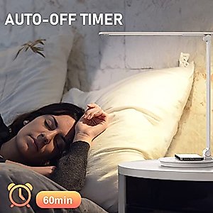 Vansuny LED Desk Lamp with Wireless Charger USB Charging Port Touch Control Dimmable Office Lamp 1h Timer 5 Color Modes 6 Brightness Levels Eye-Caring Table Lamp for Home Office Bedroom White