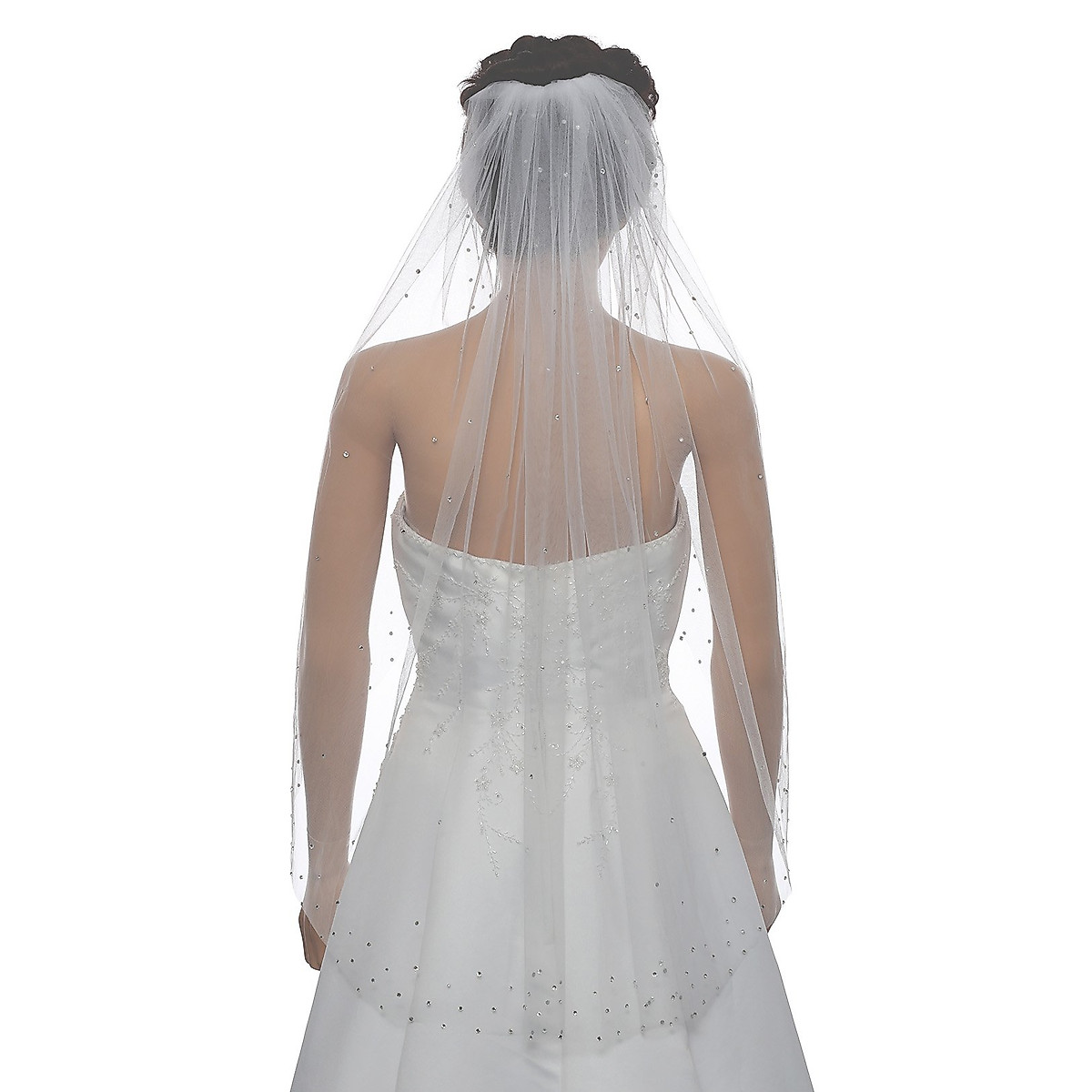 SAMKY 1T 1 Tier Stardust Star Light Rhinestone Crystal Veil - White Fingertip Length 36" V460