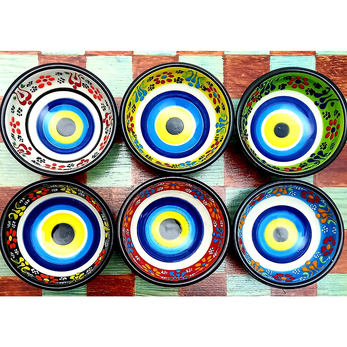 Ceramic Evil Eye Bowl Handicraft Motif 6 Pieces 6 Colors