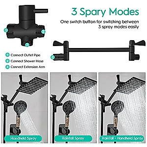 Filtered Shower Head, 10 Inch High Pressure Rainfall Shower Head /Handheld Showerhead Combo with 11 Inch Extension Arm, Anti-leak Shower Head with Hose, Height/Angle Adjustable, Matte Black