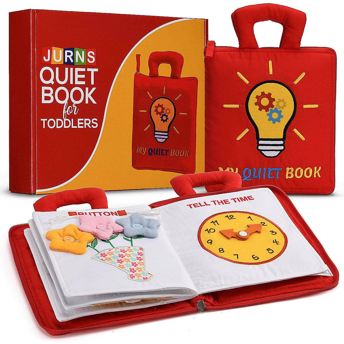 Jurns Quiet Book for Toddlers 1-3 Years Old - Montessori Travel Toys for Kids - Soft Cloth Children Book - Quiet Toys for Boys and Girls - Sensory Toddler Activities Book - Kid’s Gift Idea