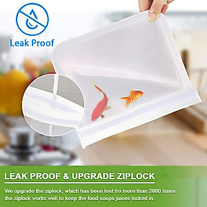 Lcjtop 10 Pack Reusable Food Storage Bags, 4 Stand Up & 6 Flat Ziplock Bags, Leakproof Reusable Freezer Bags & Plastic Free Zipper Bags for Meat Fruits and Vegetables