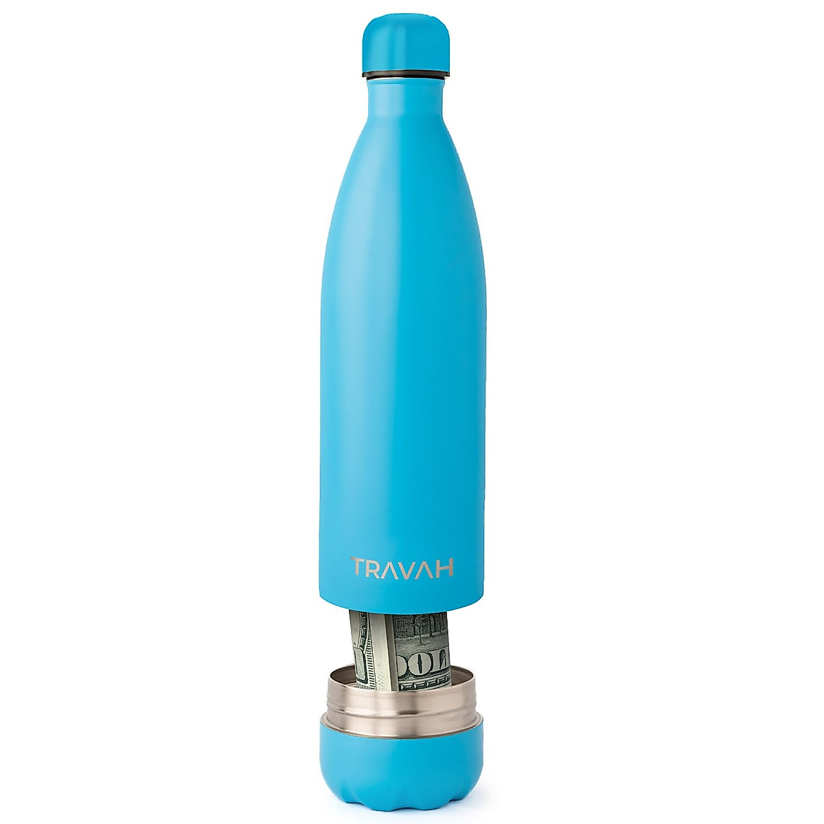 Diversion Safe Water Bottle Can Hidden Bottom for Valuables 17ounce Liquid Capacity and Dry Storage Compartment Stainless Steel Vacuum Insulated Leak Proof Smell Proof Bag Included (Light Blue)
