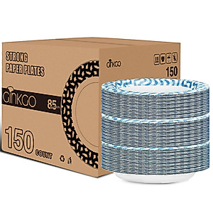 Ginkgo Paper Plates 8.5 inch Bulk 150 Count, Heavy Duty Disposable Medium Christmas Dessert Plates for Holiday, Party, Picnic and Everyday Use