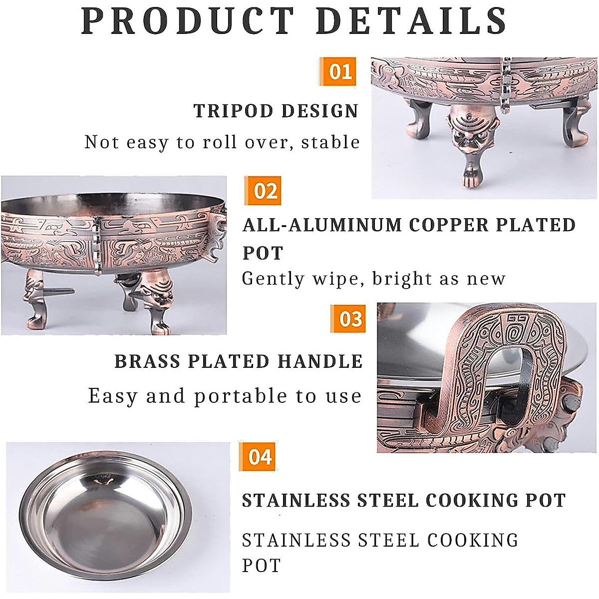 FLTRGO Red Bronze Chafing Dish, Round Buffet Server Trays with Glass Lids and Alcohol Furnace, for Kitchen Buffet Dining Party Wedding Banquet