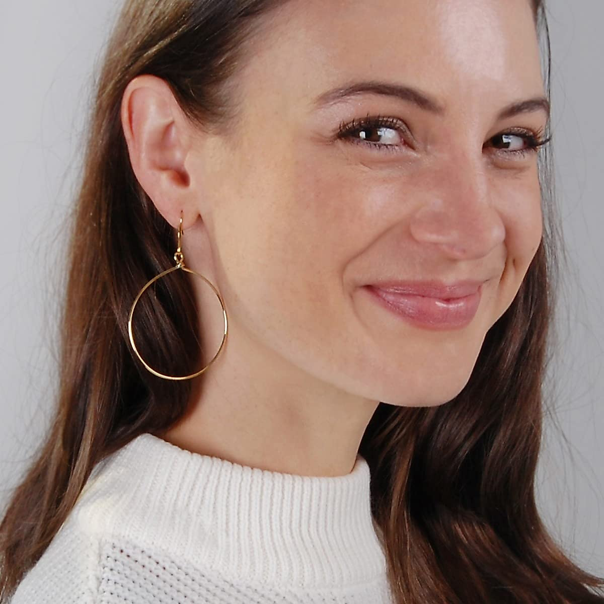 Humble Chic Dangle Hoop Earrings for Women - Large Circle Dangling Earring Hoops - Simple Big Round Geometric Fish-Hook Drop Earrings, Hypoallergenic, Made in USA, 18K Yellow - 2.6" inch