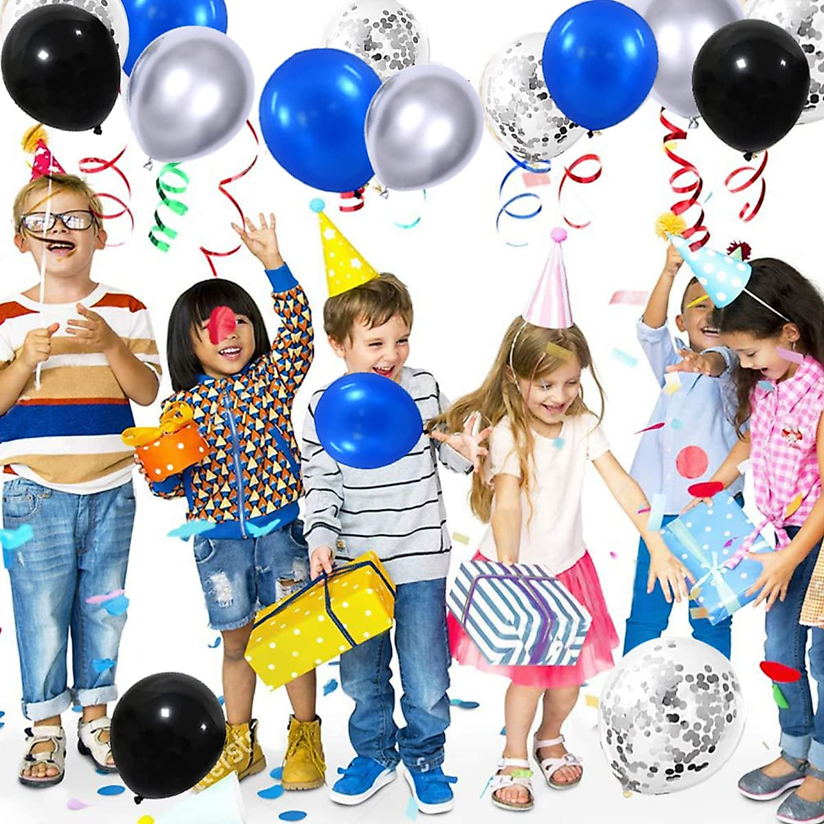 Royal Blue and Black Silver Balloon Garland Arch Kit - 122PCS Blue Black Balloons Metallic Silver Confetti Balloons Video Gaming Party Supplies for Boy Video Cards Gamer Fan Men 20th 30th 40th 50th Birthday Retirement Party Decorations Men