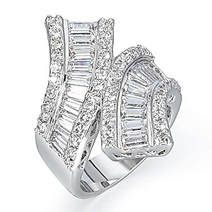 Delicin Jewelry Silver Tone Rhodium Plated Cubic Zirconia Double-Band Curved Ring