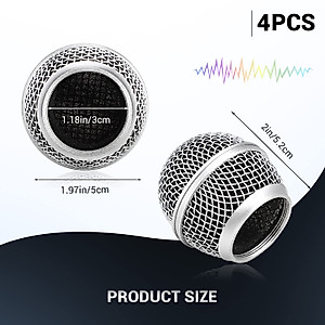 Facmogu 4PCS Microphone Head Replace, Grille Mic Replacement Ball Head, Microphone Grille Ball with Inner Foam, Steel Mesh Microphone Grille Heads, Grille Ball Type Fits for SM58 SM58S BETA58 - Silver