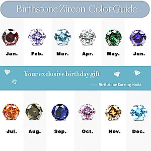 Jstyle Hypoallergenic Stud Earrings for Women Men Surgical Stainless Steel Birthstone Earrings Studs Colorful Cubic Zirconia Earrings Set Womens small Stud Post Earrings for Sensitive Ears