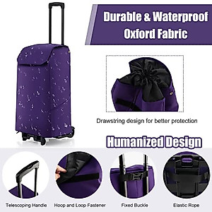 Golbsky Folding Shopping Cart Rolling Utility Cart w/Removable Waterproof Bag Dark Blue (Purple)